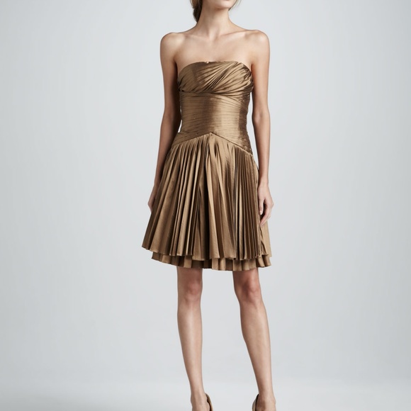 Halston Heritage | Dresses | Halston Heritage Strapless Pleated Taffeta ...